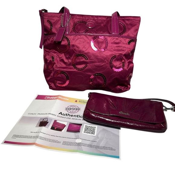 Coach | Bags | Coach Passion Berry Signature Sequen Sateen Tote Bag ...